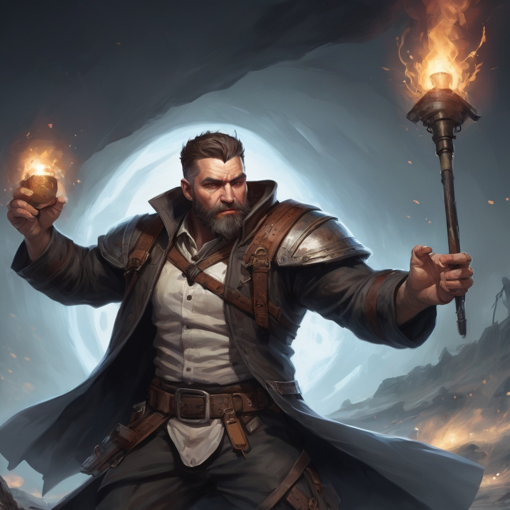 Male stocky heavy-set mature tinkerer with short-cut...