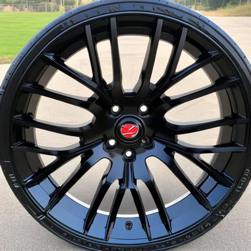 Full view of 22 inch sports car alloy rim from afar,...