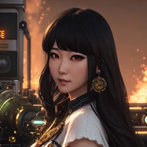 steampunk kpop idol, mechanical, excited, symmetrica...