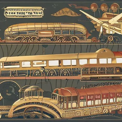 Art deco steam punk busy mass transit steampunk tran... | OpenArt