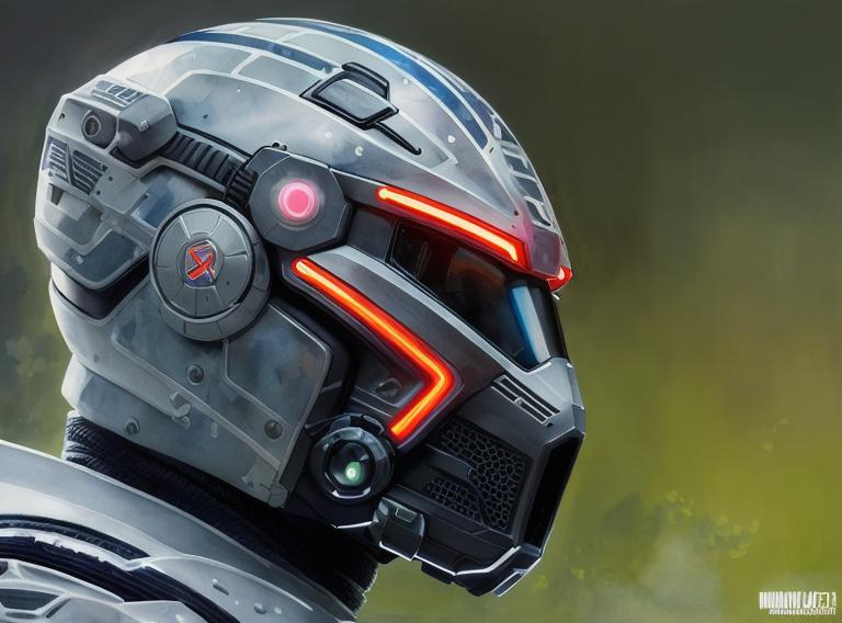 Watercolor portrait of a futuristic neon ninja helm... | OpenArt