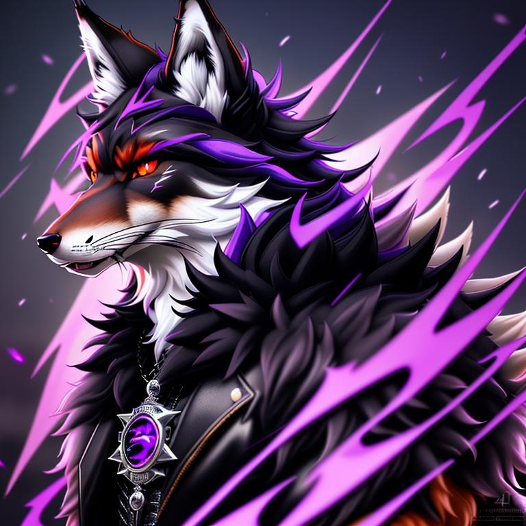 feral, black and purple fur, Werewolf, Red eyes, cha...
