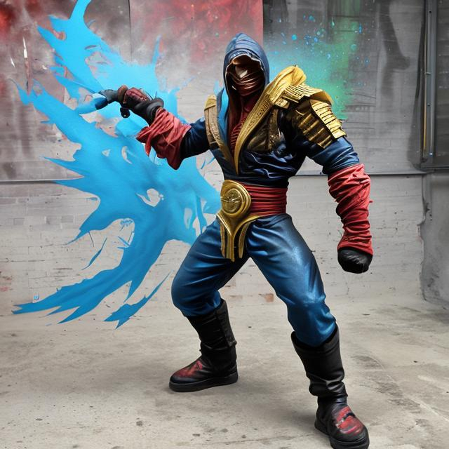 mortal combat character with spray paint gun and pa...