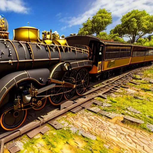 steampunk train, UHD, HDR, 8K, RPG, UHD render, HDR...