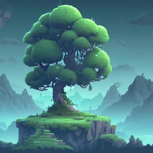 2d tree, 2d environment, 3d art, 2d art, amazing det...
