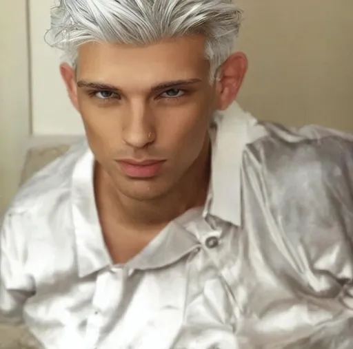 Hyper realistic man with silver hair, tan skin, fir... | OpenArt