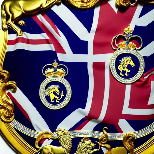 horse and british flag gold and silver gilded embroi... | OpenArt