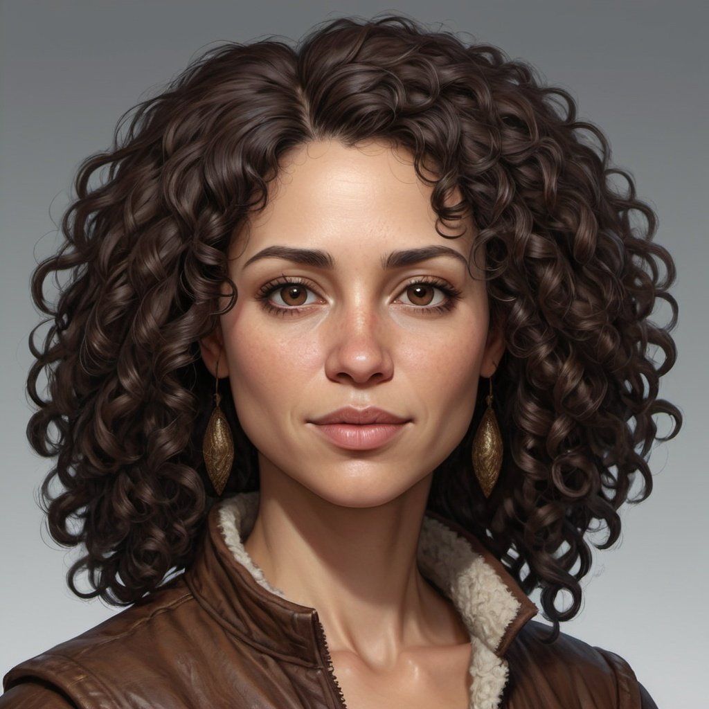 hyper-realistic 40 year old human female, , she has...