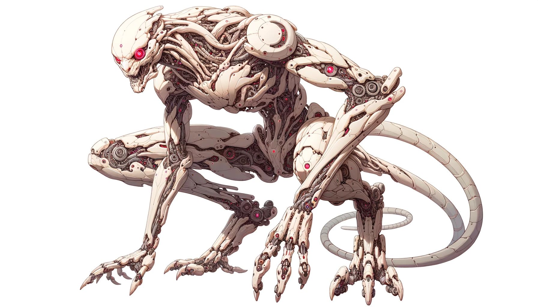 Illustration of a full-length biomechanical creature...