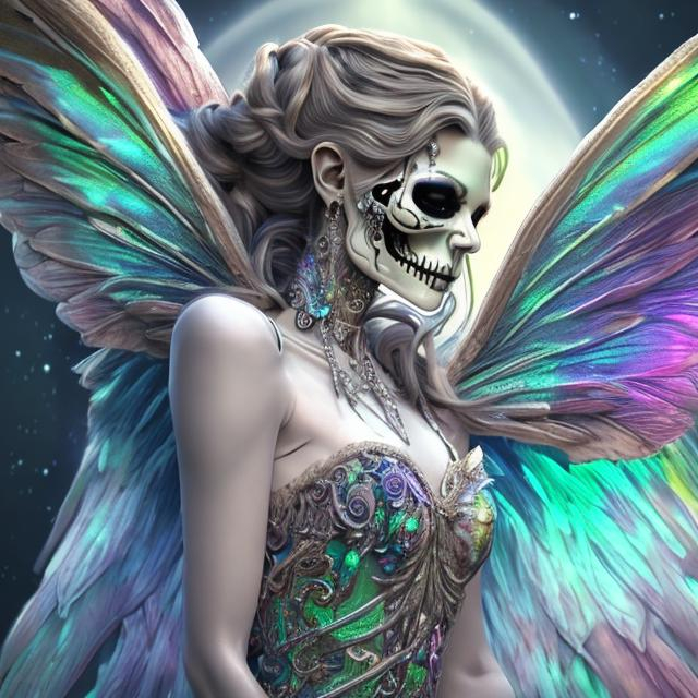 Elegant skeleton fairy with rainbow iridescent wings... | OpenArt