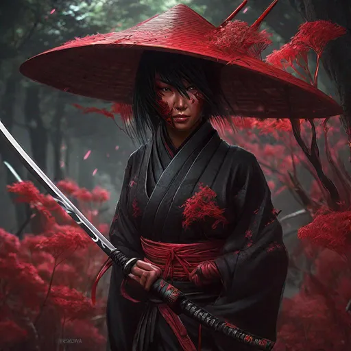 "portrait of Lycoris Radiata!!! Ninja Woman with bla... | OpenArt