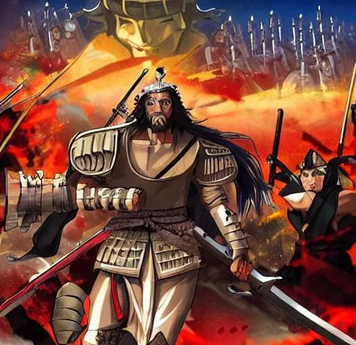 Anime war scene graphic High detail Samurai warrior... | OpenArt