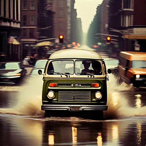 a slightly out of focus photograph of a 70's era van...