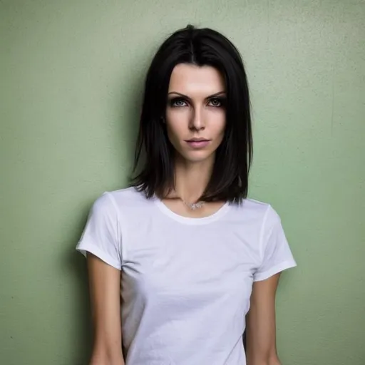 an image of a brunette, thin woman, dressed in jeans...