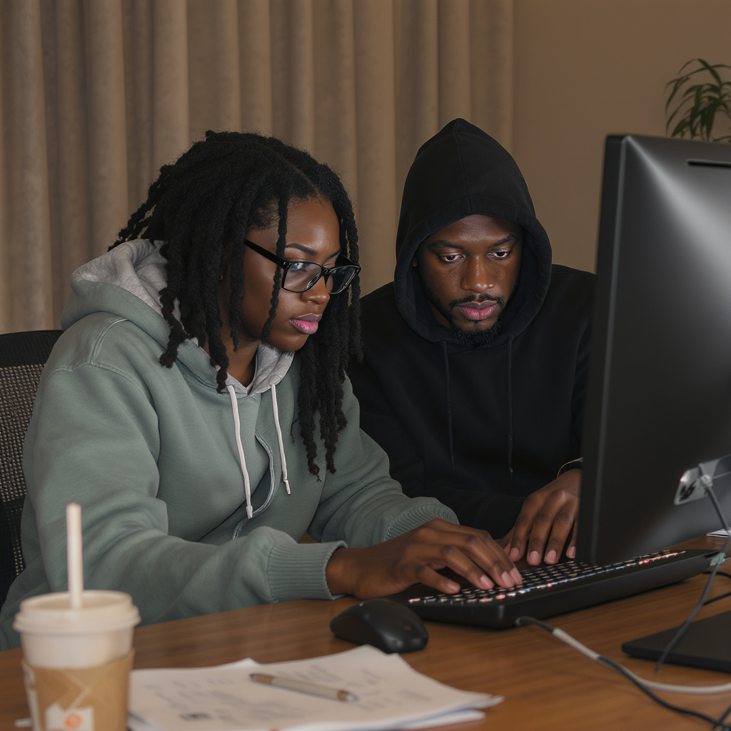 Black couple hacking into someone's computer