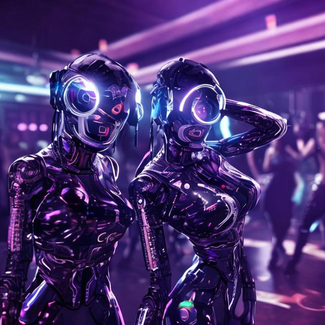 female cyborgs dancing in a night club