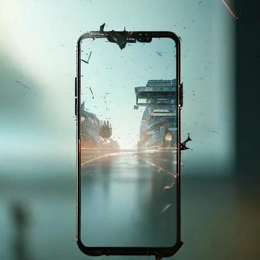 Broken smartphone with shattered screen and bent met...