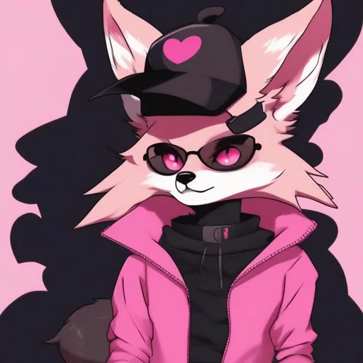 Pink punk hair, pink fennec fox, black pink eyes, wi... | OpenArt