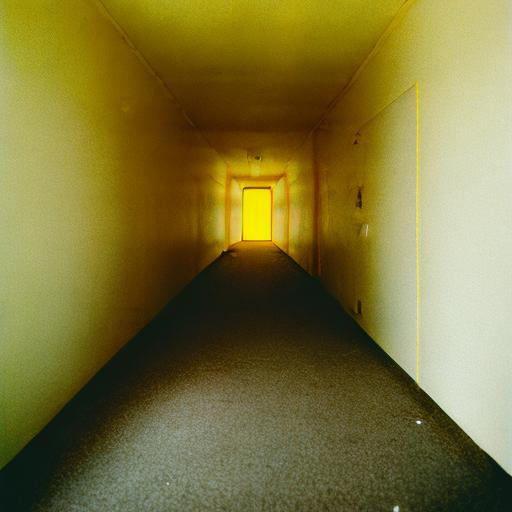 scary hallway with yellow wall paper and fluorescent... | OpenArt