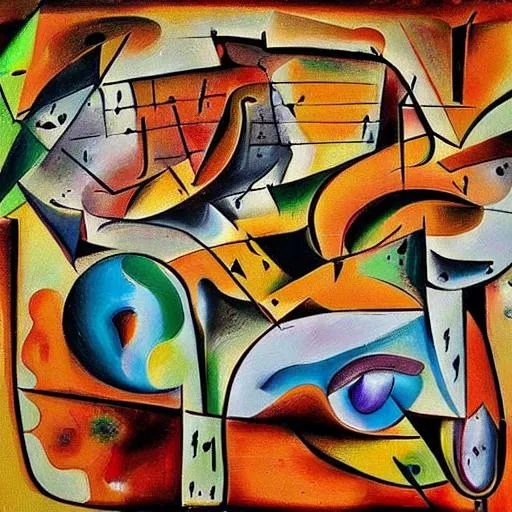 A abstract cubism Michaelangelo style painting mixed...