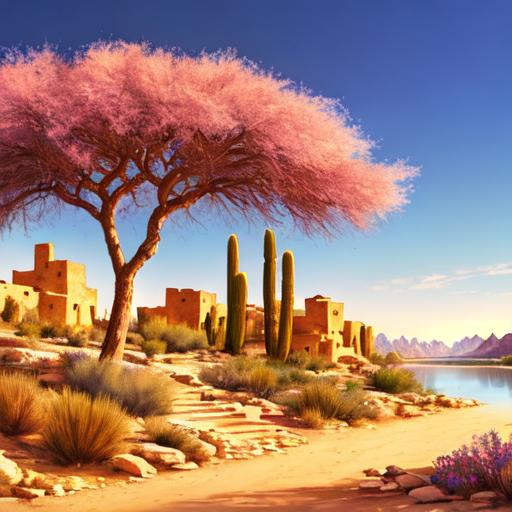 [Background] Landscape of an adobe desert village se... | OpenArt