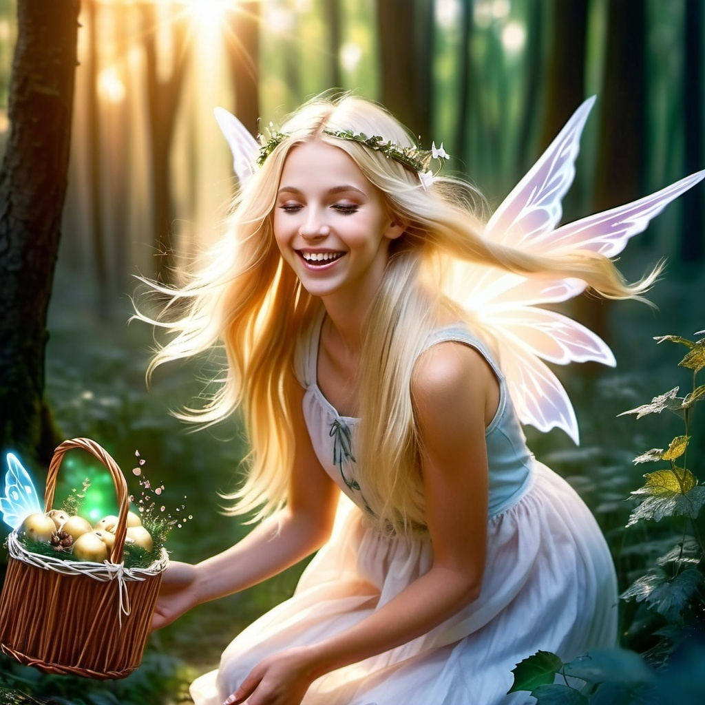 Glistening fairy blonde long hair in a mystical fore...
