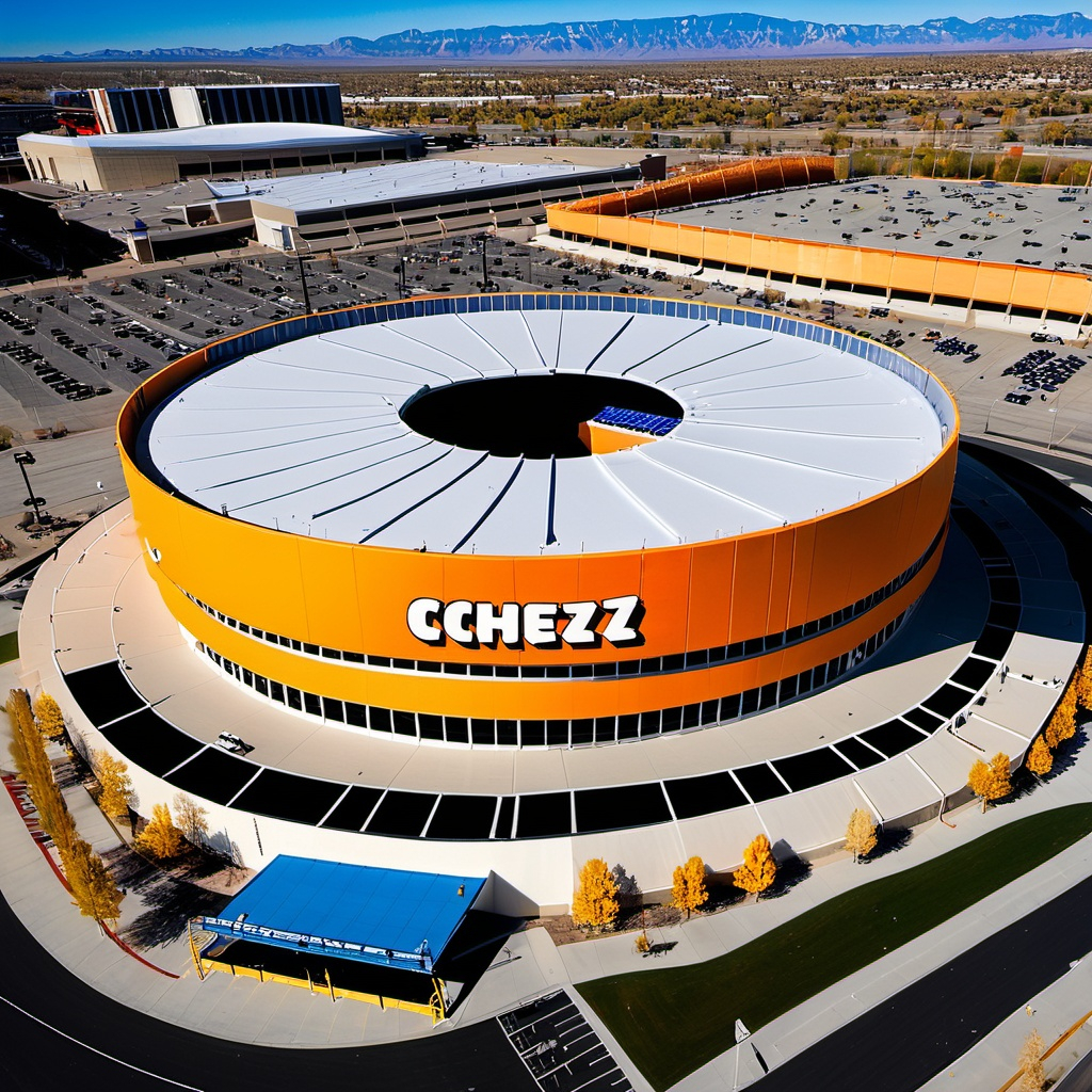 The outside of a pro arena that has a roof on it tha...