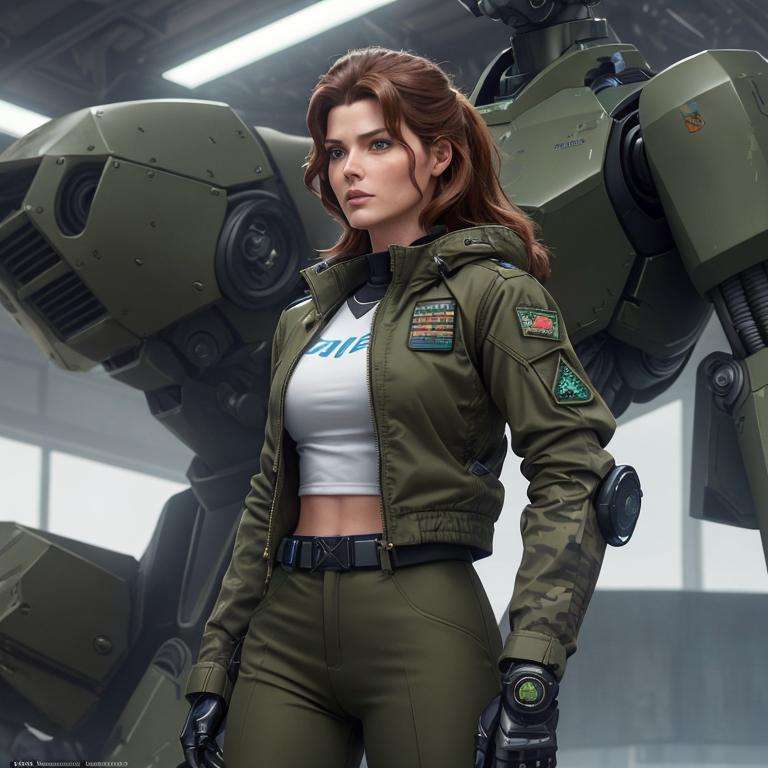 style: digital art of a futuristic female mech pilot...