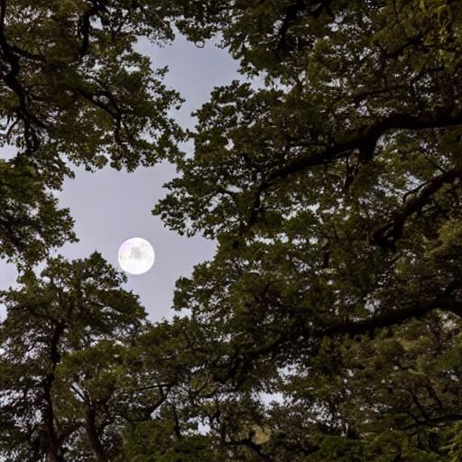 Oak trees in forest with moon | OpenArt