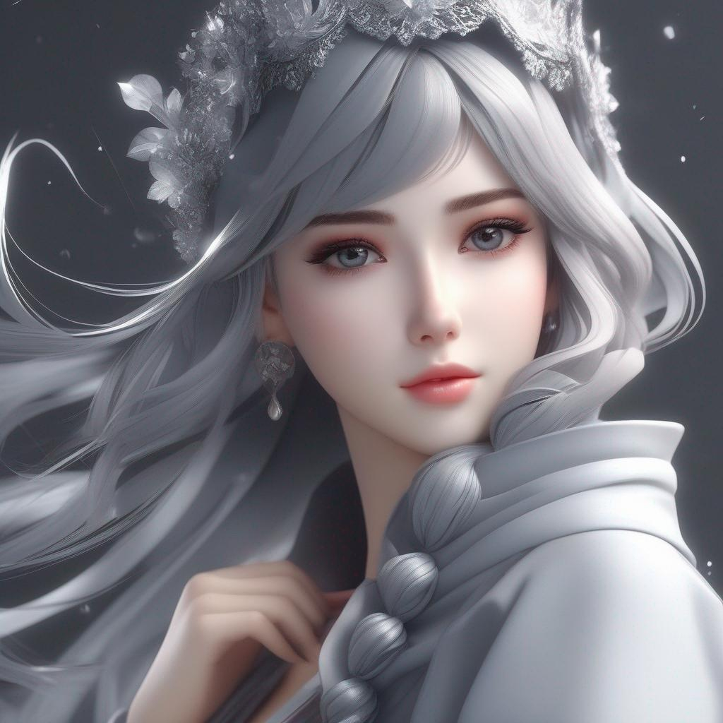 3d anime woman model full grey and beautiful pretty...