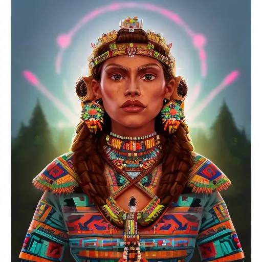 An ornate Aztec Queen, full body, statuesque, huge f... | OpenArt