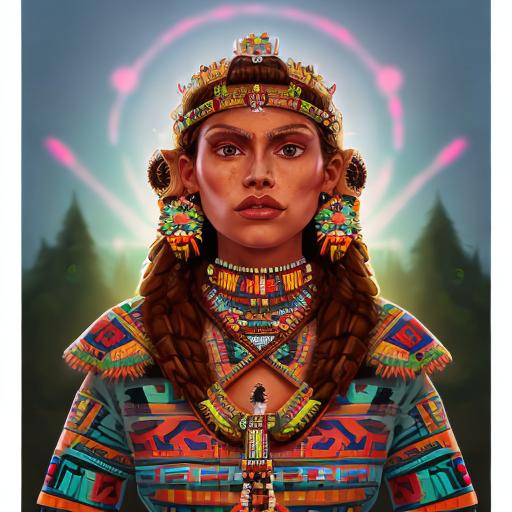 An ornate Aztec Queen, full body, statuesque, huge f... | OpenArt