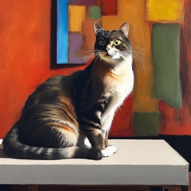 a cat sitting on a table, modern art
