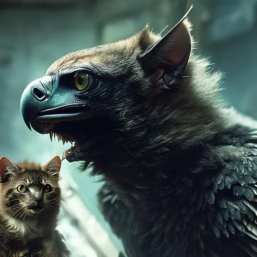Vulture and cat hybrid horror