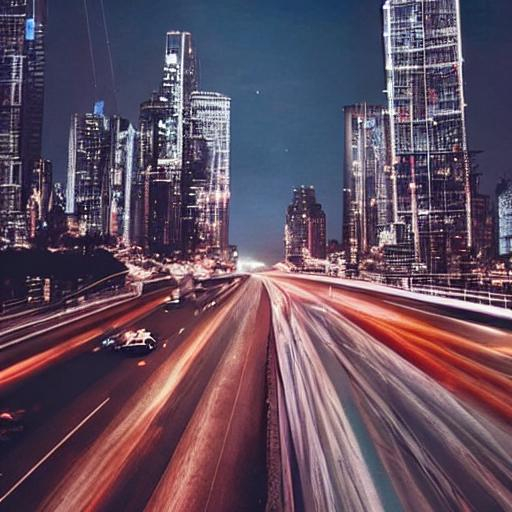 Year 2090, night out, city lights, flying cars