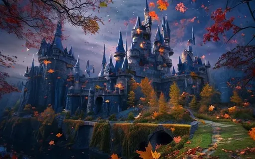 magical fantasy castle in autumn