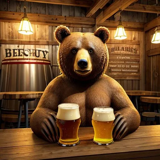 A Bear, in a brewery pub, with beer, hops, dynamic l...