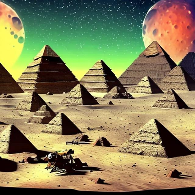 pyramids on the moon in the multiverse in cartoon wi...