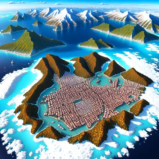 Aerial view of a small island country, with mountain... | OpenArt