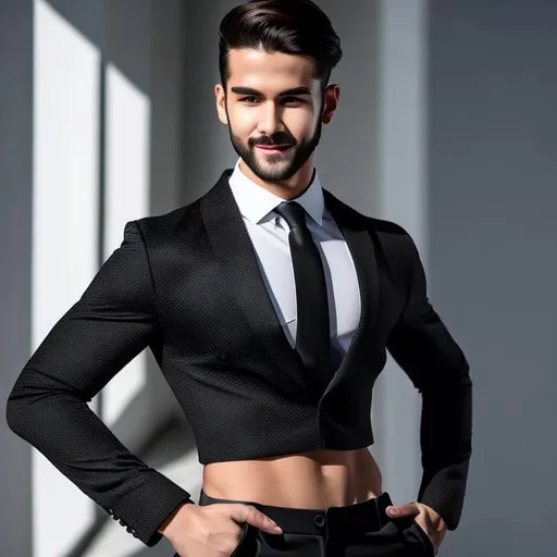 Hot muscular Spanish bodybuilder in a dress shirt,... | OpenArt