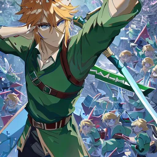 link with the master sword on his back in its sheath...