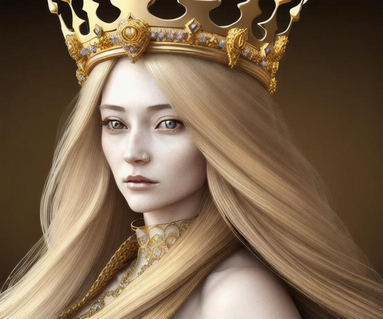 Woman, long gold hair, hyperdetailed crown, hyper de... | OpenArt