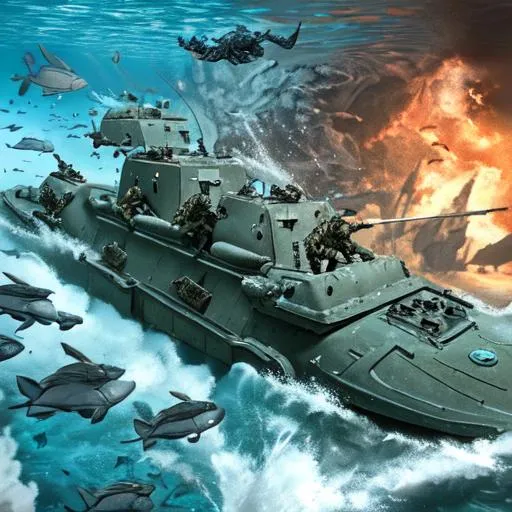 Military army fighting Atlantis battle. underwater. | OpenArt
