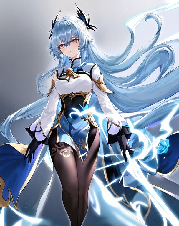 light blue hair, long hair, golden rose eyes, black... | OpenArt