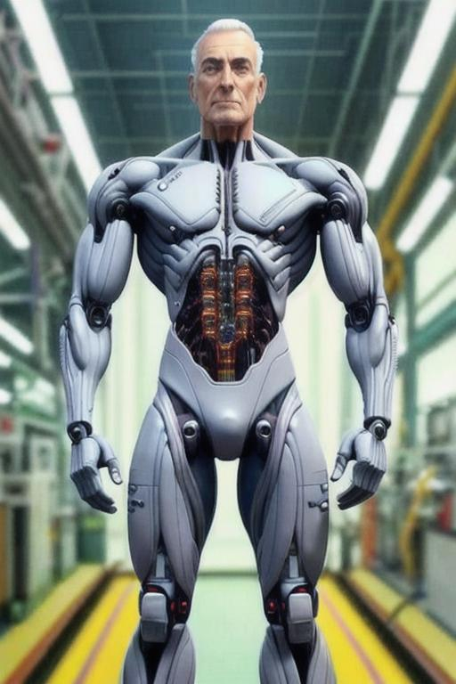 (full body shot) of a masculine android bodybuilder,... | OpenArt