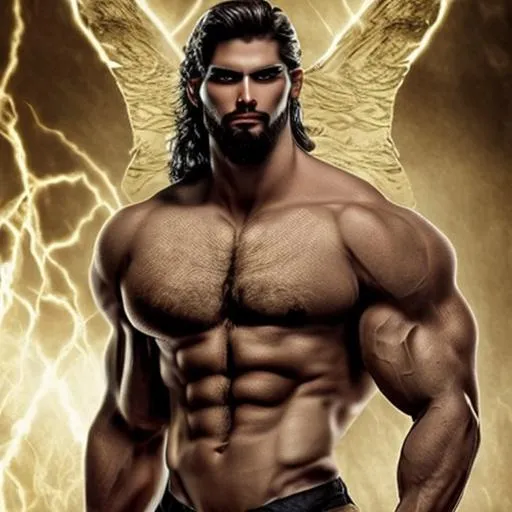 muscle greek god, strong warrior, golden hair, golde...