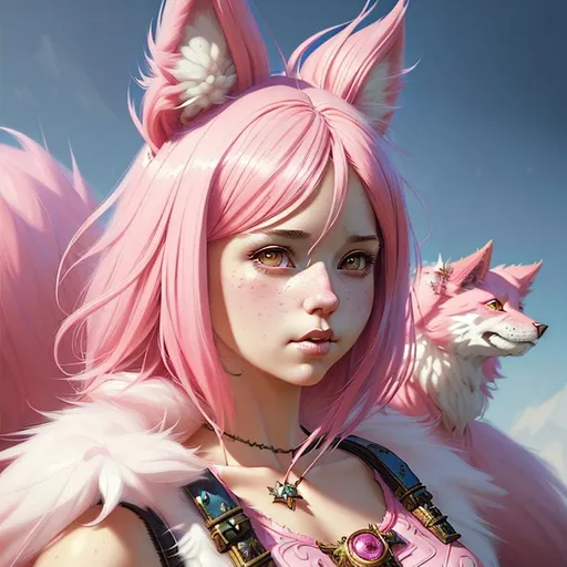 Portrait of a cute furry girl with pink hair fluffy... | OpenArt