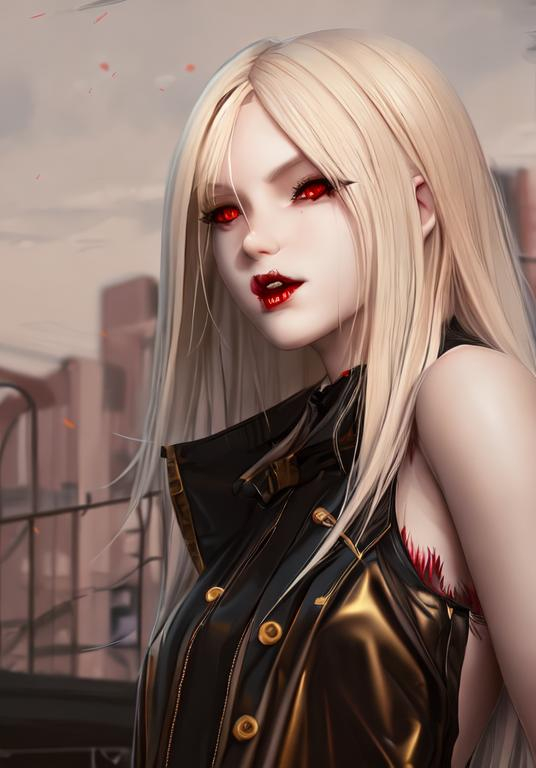 SamDoesArt, a girl, blonde hair, red eyes, vampire,... | OpenArt