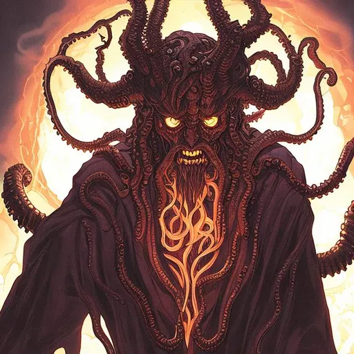 lovecraftian glowing human-like demon king asmodeus