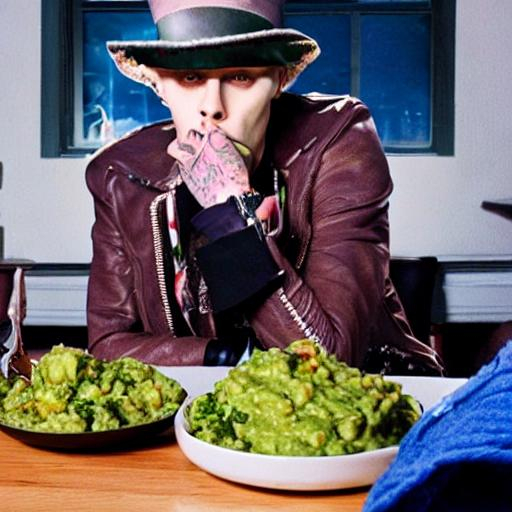 Machine Gun Kelly eats guacamole with Willy Wonka | OpenArt